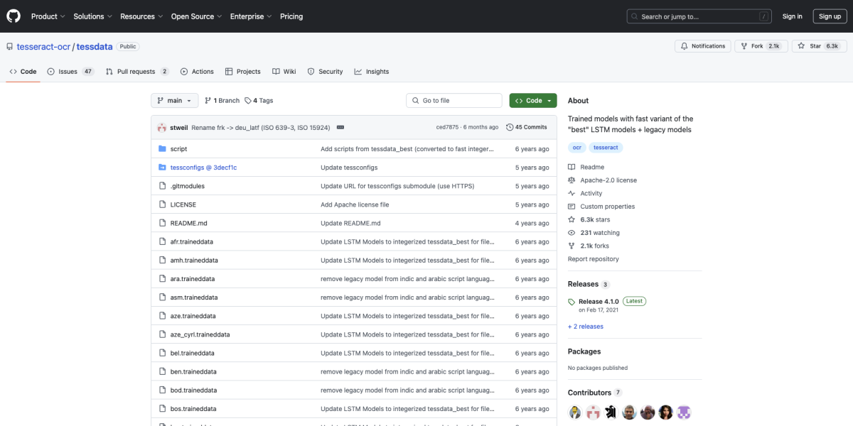 tessdata项目:Tesseract OCR引擎的语言训练数据 - 懂AI