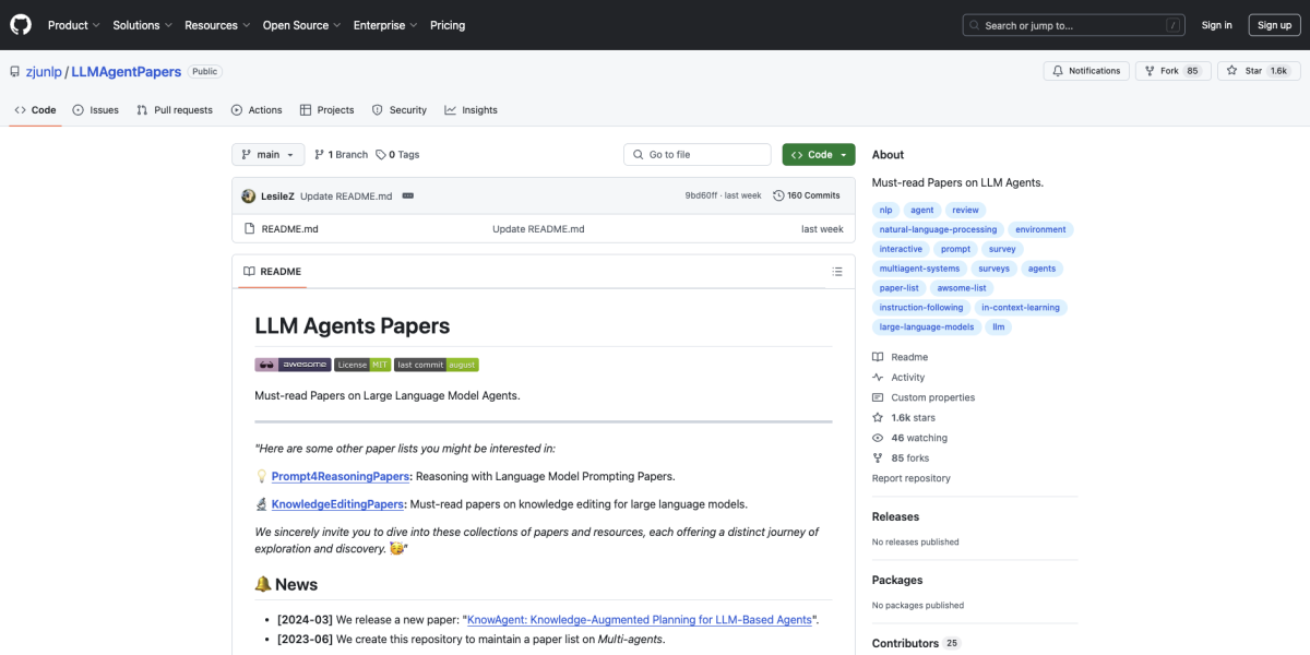 LLM-Agents-Papers: 探索基于大型语言模型的智能代理研究前沿 - 懂AI
