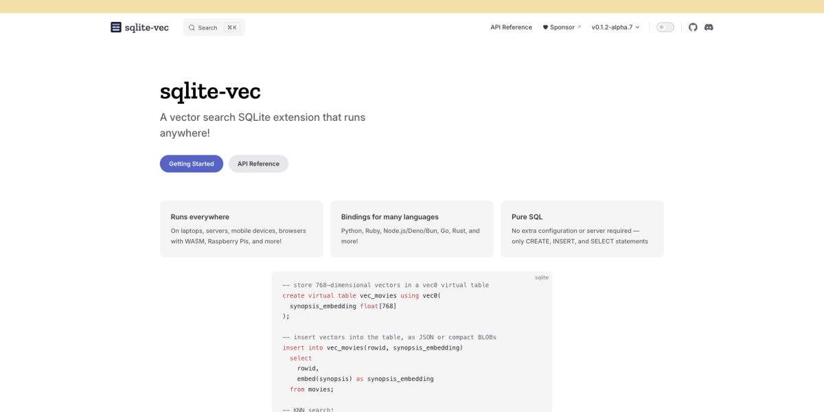sqlite-vec: 一个可在任何地方运行的向量搜索SQLite扩展 - 懂AI