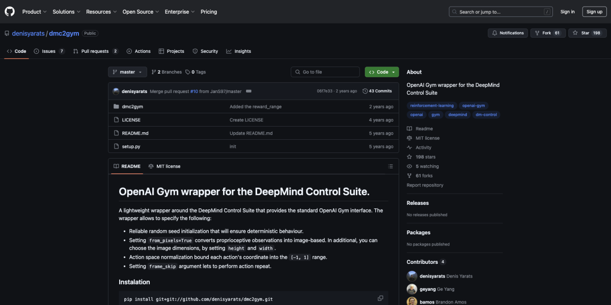 dmc2gym: DeepMind Control Suite的OpenAI Gym封装器 - 懂AI