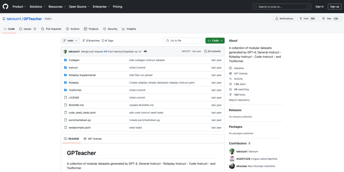 GPTeacher：一个由GPT-4生成的模块化数据集集合 - 懂AI