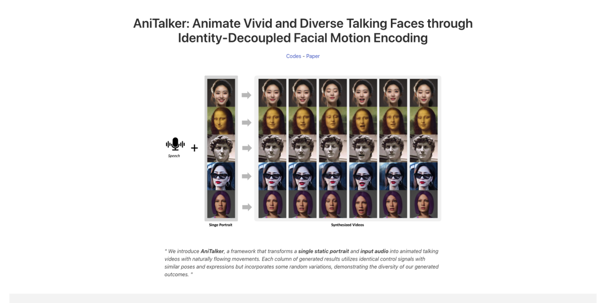 AniTalker: 革新性的生动多样化说话人脸动画生成技术 - 懂AI