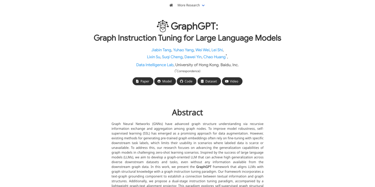 GraphGPT: 大型语言模型的图指令微调 - 懂AI