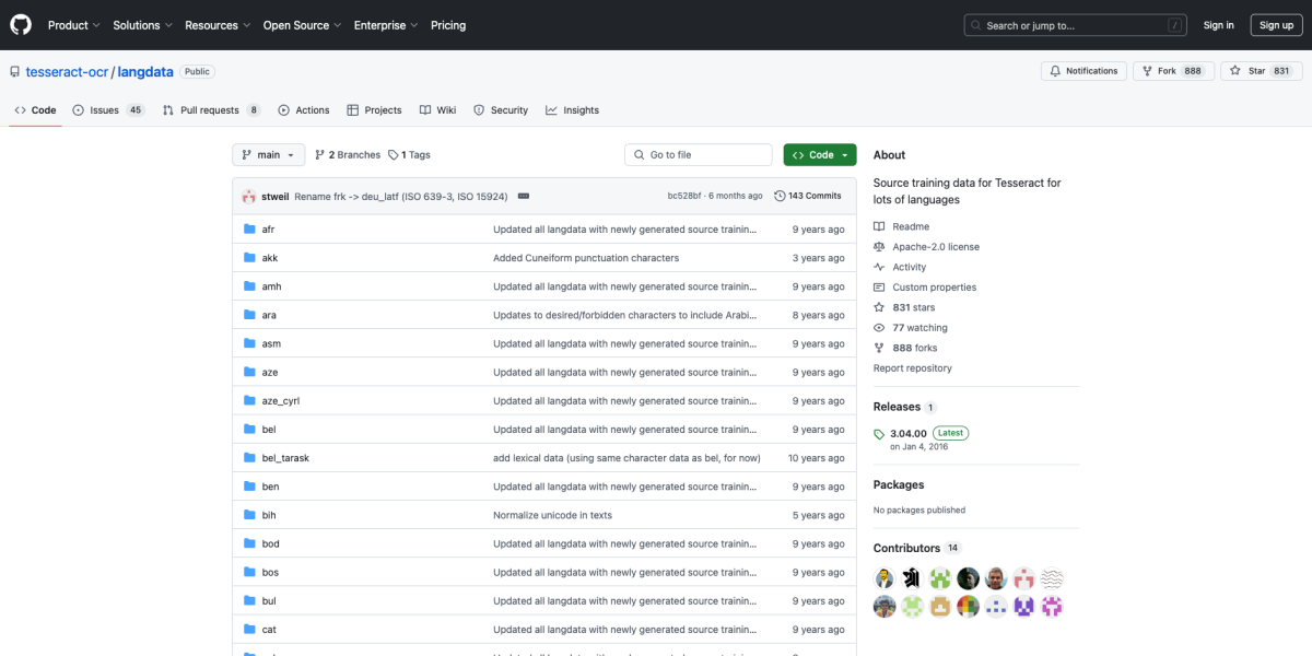 Tessdata:Tesseract OCR引擎的语言训练数据 - 懂AI