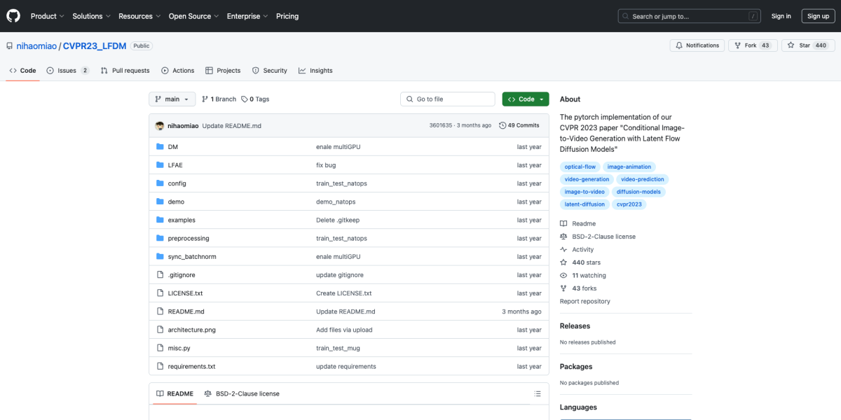 CVPR23_LFDM: 基于潜在流扩散模型的条件图像到视频生成 - 懂AI