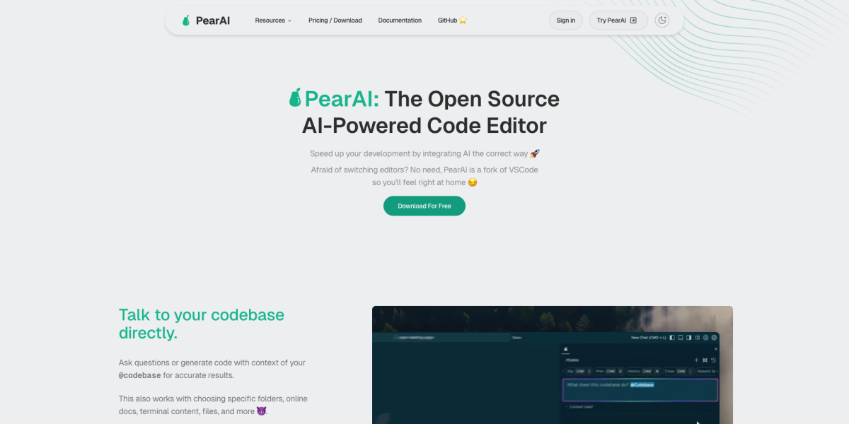Pear AI: 开源人工智能驱动的代码编辑器 - 懂AI