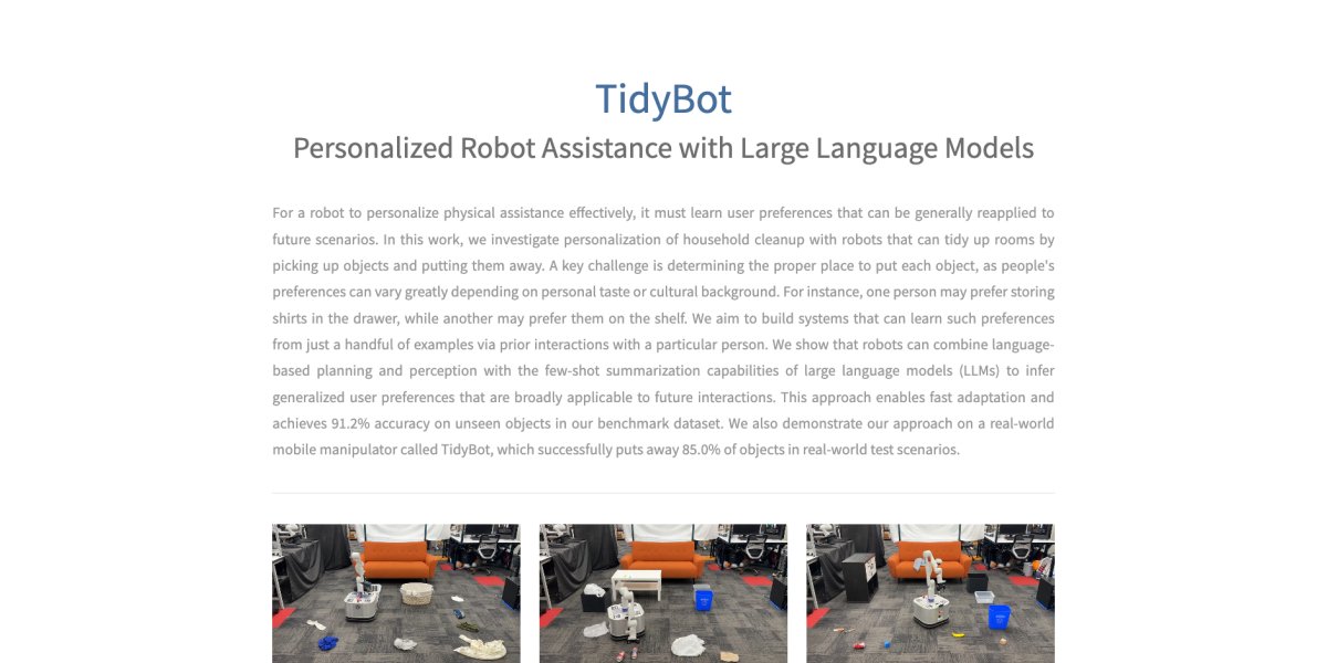 TidyBot: 利用大语言模型实现个性化家居整理的智能机器人助手 - 懂AI