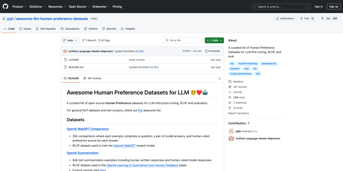 awesome-llm-human-preference-datasets学习资料汇总-人类偏好数据集资源整理 - 懂AI