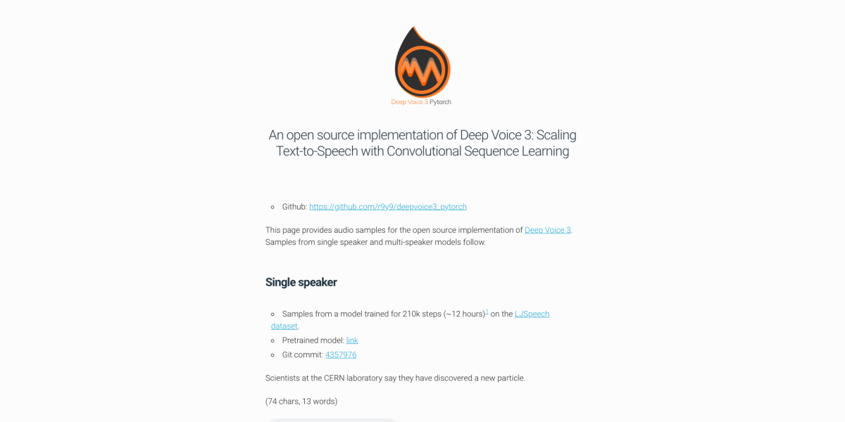 deepvoice3_pytorch学习资料汇总 - 基于PyTorch的卷积神经网络文本转语音合成模型实现 - 懂AI