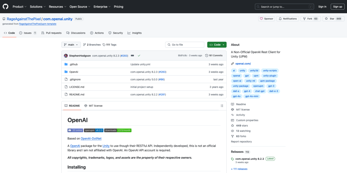 com.openai.unity - 非官方Unity OpenAI客户端使用指南 - 懂AI