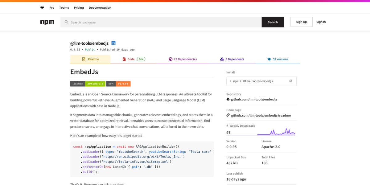 EmbedJs: 强大的NodeJS RAG框架 - 懂AI