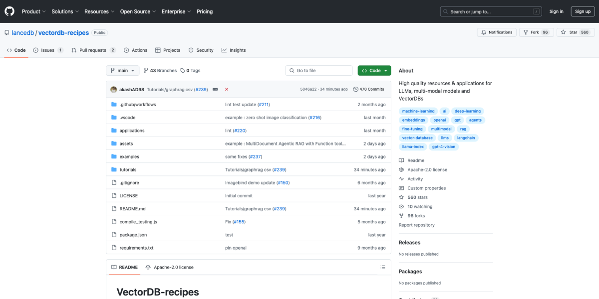 LanceDB的vectordb-recipes:构建GenAI应用的高质量资源与示例 - 懂AI