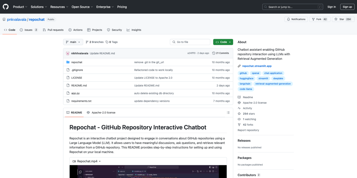 Repochat：基于大型语言模型的GitHub仓库交互式聊天机器人 - 懂AI